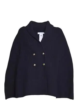 Max Mara Shawl Collar Double Breasted Knit Jacket - Blu
