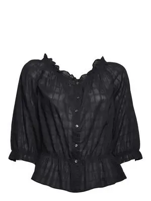 Aspesi Black Plaid Sheer Button-up Blouse - Nero