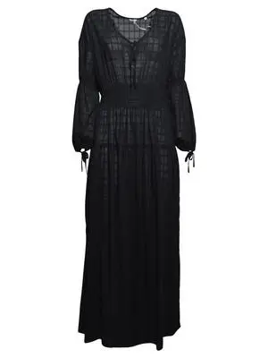 Aspesi Long Sleeve Checked Maxi Dress - Nero