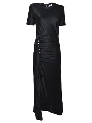 Rabanne Black Button Detailed Ruched Maxi Dress - Nero