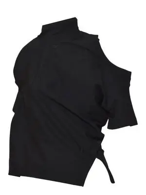 COURREGES Courrèges Black Open Shoulder T-shirt With Drawstring Detail - Nero