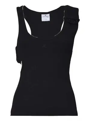 COURREGES Courrèges Black Tank Top With Button Detail - Nero