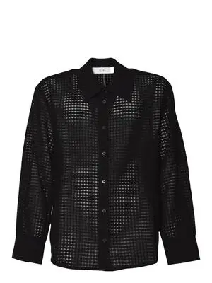 Séfr Sheer Checkered Long Sleeve Shirt - Nero