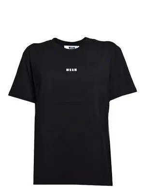 MSGM Classic Cotton Satin T-shirt With Logo Print - Nero