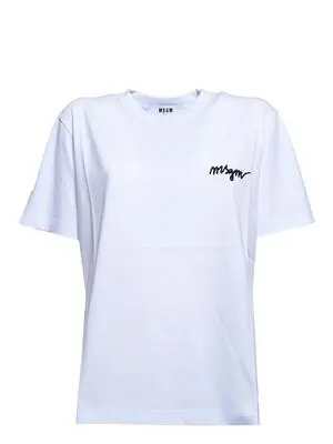 MSGM Cotton T-shirt With Embroidered Logo - Bianco