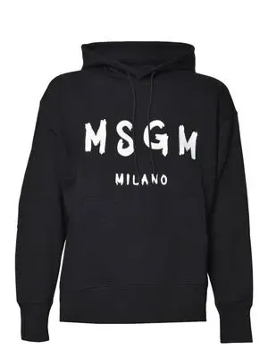 MSGM Black Cotton Hoodie With Logo - Nero