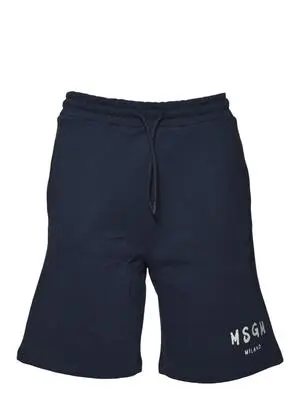 MSGM Navy Drawstring Shorts With Logo Detail - Blu