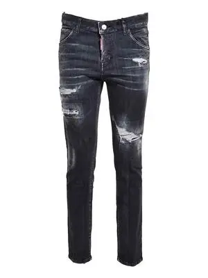 Dsquared2 Washed Black Vintage Effect Stretch Cotton Denim Jeans - -97