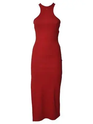 COURREGES Courrèges Ribbed Maxi Dress With High Neck And Slit - Rosso