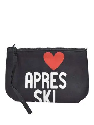 MC2 SAINT BARTH Saint Barth Black Pouch With Red Heart And 'APRES SKI' Print Nero