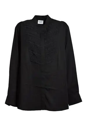 MARANT ETOILE Embroidered Mandarin Collar Cotton Blouse - Nero