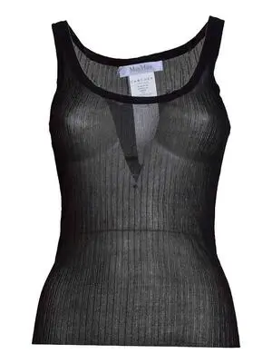 Max Mara Ribbed Sheer V-neck Tank - Nero