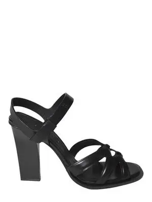 Max Mara Black Leather Strappy Sandals With Block Heel - Nero