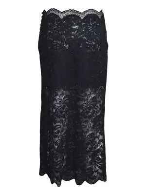 Rabanne Black Lace Midi Skirt With Button Detail - Nero