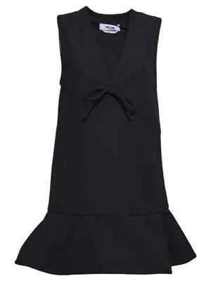 MSGM Sleeveless V-neck Bow Detail Dress With Flared Hem - Nero