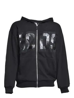 Gcds Black Zip-up Hoodie With Logo Detail - Nero/nero