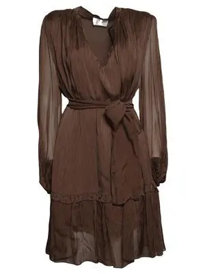 SOLOTRE Long Sleeve Wrap Dress - Marrone