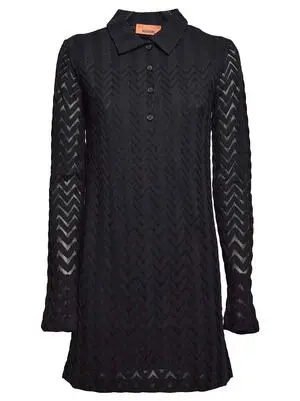 MISSONI Missoni Black Chevron Knit Button-Up Dress