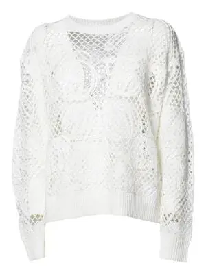 Max Mara White Lace Crew Neck Sweater - Bianco
