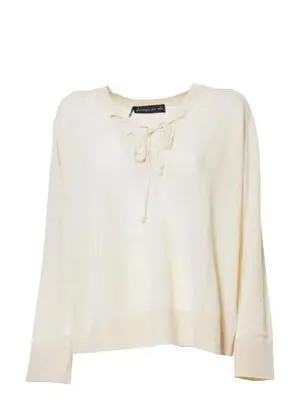 PDR PHISIQUE DU ROLE Phisique Du Role Cream Lace-Up Neck Pullover Sweater