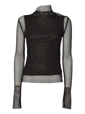 Sportmax Mesh Embellished Long Sleeve Top - Nero