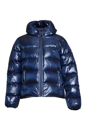 Aspesi Short Padded Down Jacket With High Collar And Hood - Blu Notte