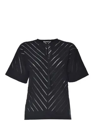 JIL SANDER Black Knit T-shirt With Tassel Detail - Nero