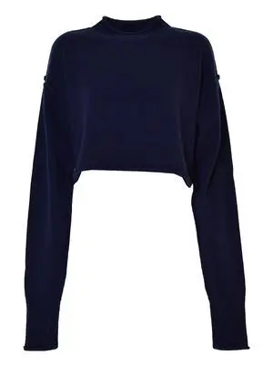 Sportmax Cropped Ribbed Mock Neck Sweater - Blu