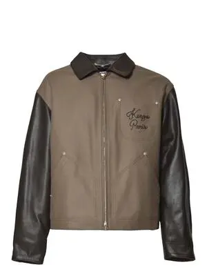 Kenzo Embellished Leather And Wool Blend Jacket - Marrone