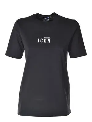 Dsquared2 Dsquared2 Black Cotton 'ICON' Print Logo T-Shirt Nero