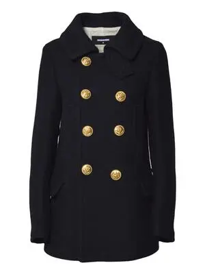 Dsquared2 Double Breasted Coat With Gold Button Details - Blu Notte