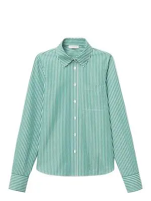 Lafayette 148 New York Striped Cotton Button Front Shirt - Grass Multi