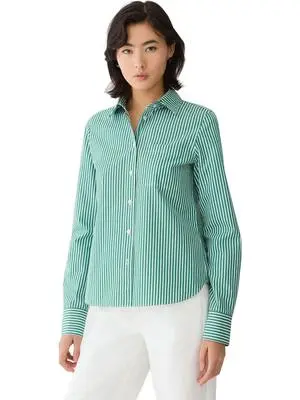 Lafayette 148 New York Striped Cotton Button Front Shirt - Grass Multi