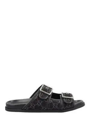 Gucci Slide Sandal With Buckles Gg Denim - Black