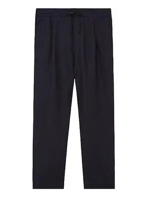 REISS Drawstring-waist Linen Trousers - Navy