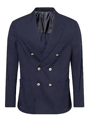 Eleventy Double Breasted Woven Jacket - Blue