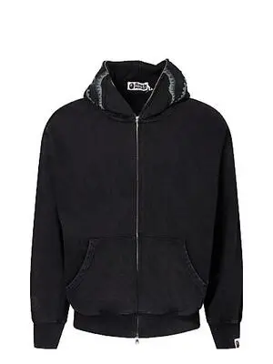 A BATHING APE Shark Embossed Cotton-jersey Hoody - Black