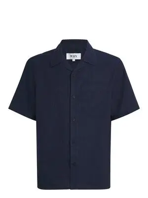 WAX LONDON Linen Short-sleeve Didcot Shirt - Navy