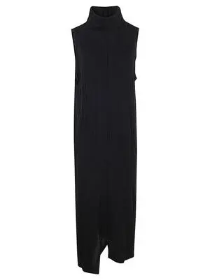 Y’s High-neck Sleeveless Pleated Dress - Black
