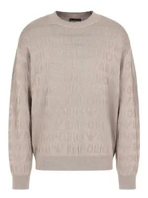 Emporio Armani Logo Jacquard Crewneck Jumper - Light Brown