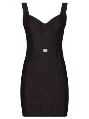 Dolce & Gabbana Logo Plaque Bustier Dress - Blue