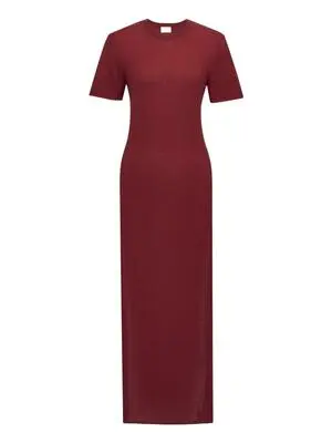 Saint Laurent Long Sleeve Crewneck Dress - Red