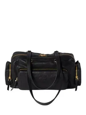 Miu Miu Washed Nappa Leather Handbag - Black