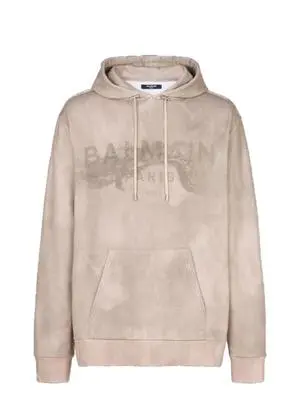 Balmain Logo Printed Drawstring Hoodie - Nude