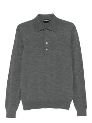 TOM FORD Long-sleeve Polo Shirt - Gray