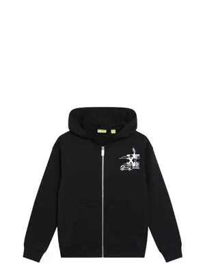 Off-White Long-sleeved Zip-up Hoodie With Logo Print - Black