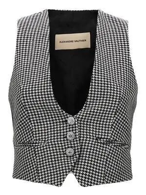 Alexandre Vauthier Houndstooth Patterned Vest With Crystal Buttons - Black