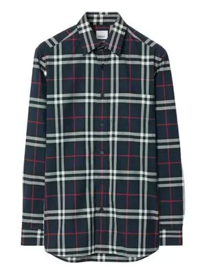 Burberry Check-pattern Long Sleeved Shirt - Blue