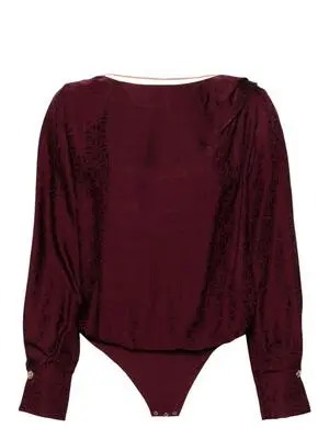Elisabetta Franchi Jacquard Satin Bodysuit-style Blouse - Brown