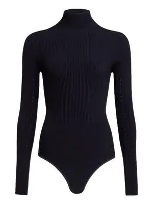 Alaïa Ribbed Knit High Neck Bodysuit - Black
